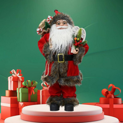 Decoris Traditional Red Plush Santa Figurine Standing Father Christmas ...