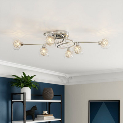 GoodHome Carmenta Spiral Glass & Metal Chrome Effect 6 Lamp Ceiling ...