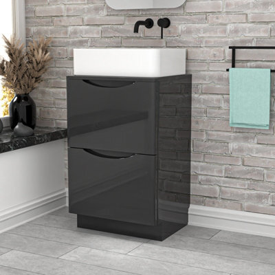 Nes Home 500mm Dark Grey Freestanding Vanity Unit With Square Bowl ...