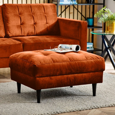 Furniturebox Uk Jenna Burnt Orange Velvet Footstool by B&Q | ufurnish.com