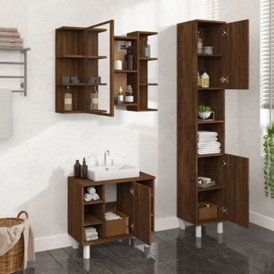 Berkfield 3 Piece Bathroom Cabinet Set Brown Oak Engineered Wood by B&Q ...