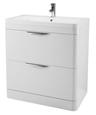 Balterley Wave Modern Bathroom Floor Standing 2 Drawer Vanity Unit ...