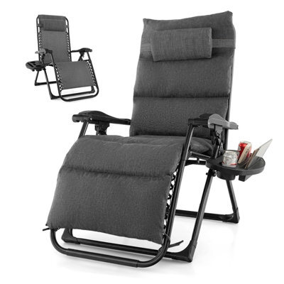 Costway Patio Metal Zero Gravity Chair Outdoor Folding Recliner With Removable Cushion by B Q ufurnish