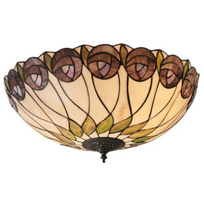 Tiffany Glass Semi Flush Ceiling Light Rose & Cream Inverted Round ...