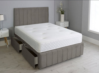 Comfy Deluxe 4Ft Small Double Panel Grey Plush Divan Bed Set Headboard ...