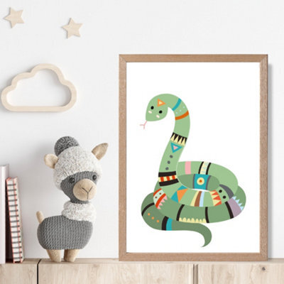 Artze Wall Art Snake Tribal Animal Framed Print Size: A4 With Oak Frame ...