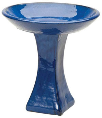 Primrose Glazed Ceramic Bird Bath In Blue 44Cm by B&Q | ufurnish.com