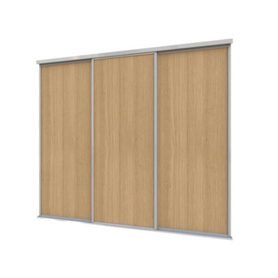 A-Class Sliding Doors Set Of 3 Oak Sliding Wardrobe Door Kit In Silver ...