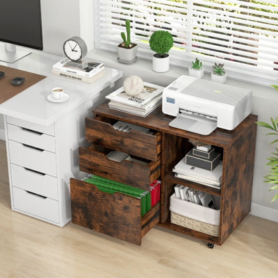 Costway Rolling Lateral Filing Cabinet With 3 Pull-Out Drawers by B&Q ...