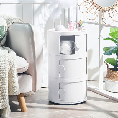 Living And Home White Round Multi Tiered Plastic Bedside Storage ...