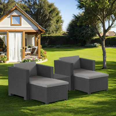 Suntime Sira Grafito Set Chairs Footstools & Table 4 Seat Rattan Garden Furniture by B&Q ...
