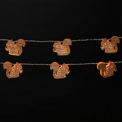 10 Warm White Wooden Squirrel Led String Lights With Timer Function & 1.65M Clear Cable by B&Q ...