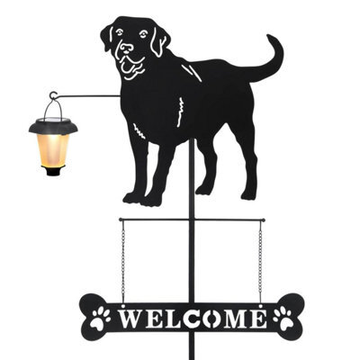 Solar-Powered Labrador Welcome Stake With Lantern Light, Decorative ...