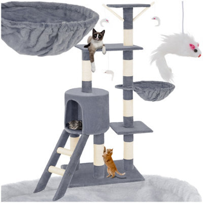 Tectake Cat Tree Dominik - 144 Cm, Sisal Cat Scratching Post, Mice ...