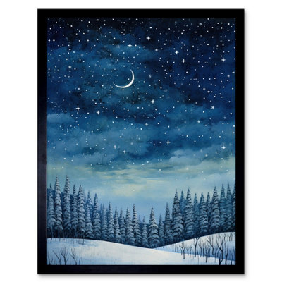 Artery8 Framed Wall Art Clear Sky Starry Night In Forest Covered With ...
