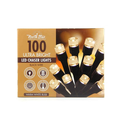 100 Led Chaser Lights Black Wire - Warm White by B&Q | ufurnish.com