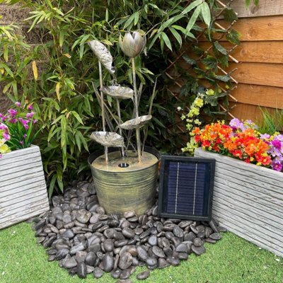 Outdoor Living UK Zinc Flower Modern Metal Solar Water Feature by B&Q ...