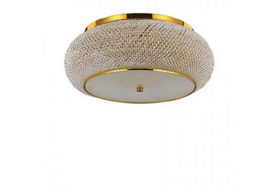 Ideal Lux Pasha 10 Light Ceiling Flush Light Gold With Crystals, E14 by ...
