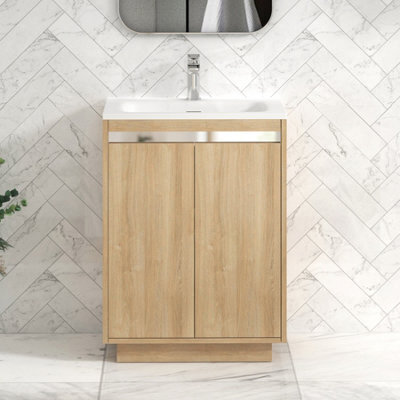 Royal Bathrooms Orion 600mm Natural Oak 2 Door Freestanding Vanity Unit ...