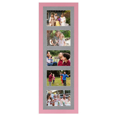 AK Frames 26X8 Pastel Pink Modern Multi Photo Frame With Mid Grey Mount ...