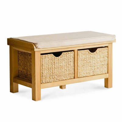 London Oak Storage Hallway Bench With Baskets - Fully Assembled By ...