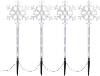 Set Of 4 Led Stake Garden Lights - Snowflake Or Star Festive Xmas ...