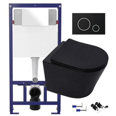 GravaHaus Matt Black Hidden Fixation Wall Hung Rimless Toilet Wc Pan ...