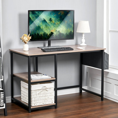 Living And Home Modern Metal Frame Wood Table Top Office Table With 2 ...