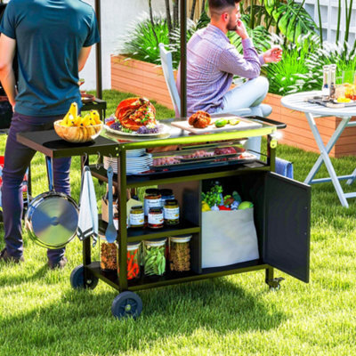 Outsunny Stainless Steel Outdoor Bbq Trolley With Folding Side Table ...