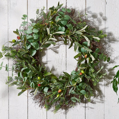 Dibor Traditional Green Summer Door Wreath Spring Wreath 60Cm by B&Q ...