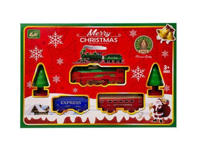 Festive Christmas Tree Train Set With Light - Battery Operated Round ...