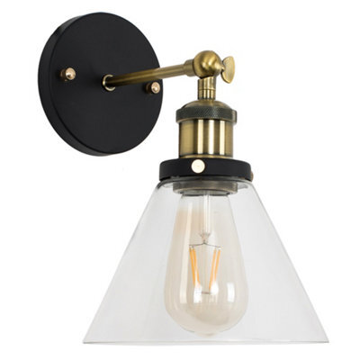 Valuelights Norton Industrial Black And Gold Wall Light Fitting With ...
