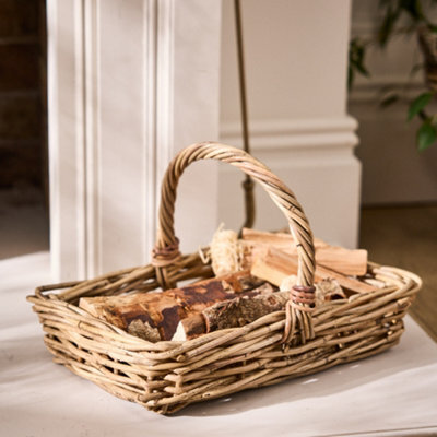 Dibor Traditional Style Wicker Small Fireplace Log Storage Basket With ...