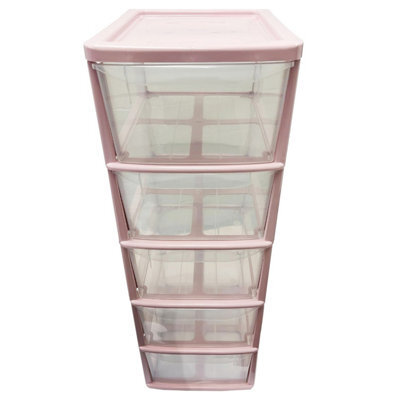HEATON WHOLESALE 1 X Tall Pink Home Office 5 Clear Drawer Plastic ...