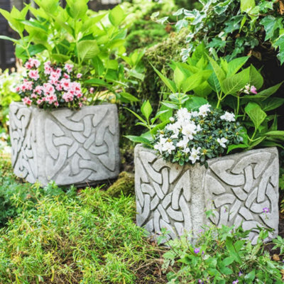 Pair Of Stone Cast Large Celtic Garden Planter Pots by B&Q | ufurnish.com