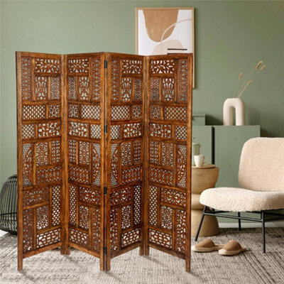 Topfurnishing 4 Panel Heavy Duty Carved Screen Wooden Screen Room ...