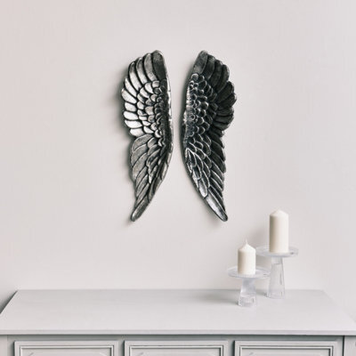 Melody Maison Large Silver Wall Mounted Angel Wings by B&Q | ufurnish.com