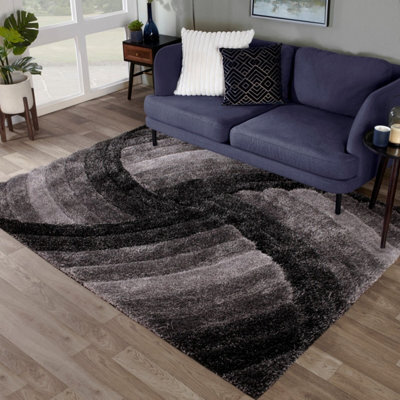 Grey Modern Shaggy Easy To Clean Rug For Dining Room Bed Room And ...