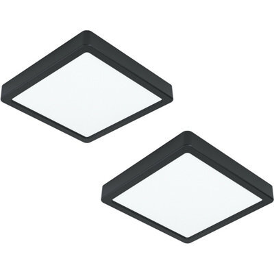 Modern Black Led Wall And Ceiling Light - 2 Pack, 210mm Square, 16.5W ...