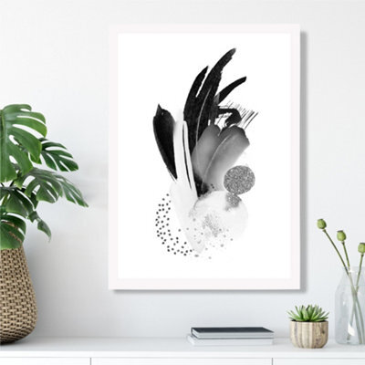 Artze Wall Art Black And White Abstract Watercolour Shapes Framed Print ...