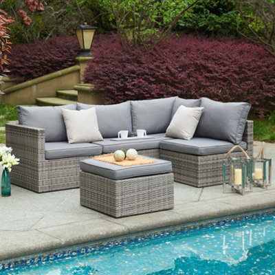 Della Grey Rattan Sectional Ourdoor Corner Sofa & Stool by B&Q ...