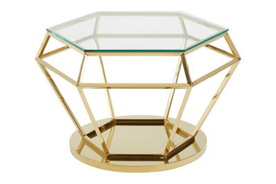 Orsina Sturdy Large Gold Finish Diamond End Table, Prismatic Design ...