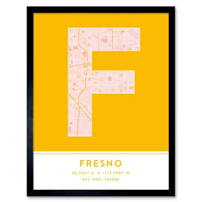 Wee Blue Coo Framed Wall Art Fresno California United States City Map ...