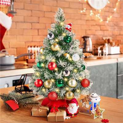 Yaheetech 2Ft Prelit Frosted Tabletop Mini Artificial Christmas Tree With Cement Base by B&Q ...