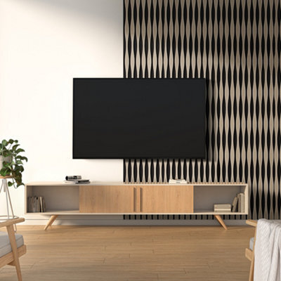Home Treats Wall Panel Oak Decorative Ripple Design Wooden Panelling 3D ...