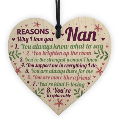 Red Ocean Reasons Why I Love You Nan Gifts Wooden Heart Nan Card From ...