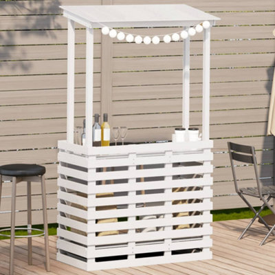 Vidaxl Outdoor Bar Table With Roof White 112.5X57X195.5 Cm Solid Wood ...
