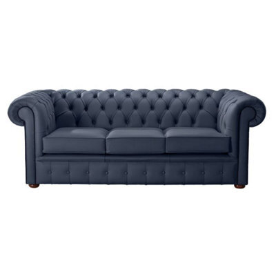 Chesterfield 3 Seater Shelly Suffolk Blue Leather Sofa Bespoke In ...