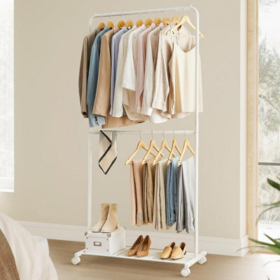 Songmics Dual-Bar Clothing Stand With Rolling Wheels, Metal Garment ...