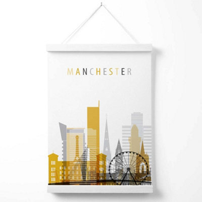 Artze Wall Art Manchester Yellow And Grey City Skyline Art Print With ...